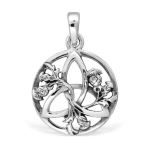 withlovesilver 925 sterling silver celtic round triquetra scottish thistle pendant