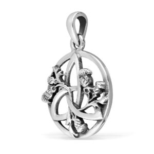 WithLoveSilver 925 Sterling Silver Celtic Round Triquetra Scottish Thistle Pendant