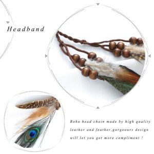 Nicute Boho Feather Headbands Peacoak Headpieces Festival Costumes Hair Accessories for Women and Girls (Brown)