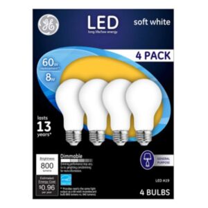 g e lighting 93098313 led light bulbs, frosted soft white, 8-watt, 750 lumens, 4-pk. - quantity 1