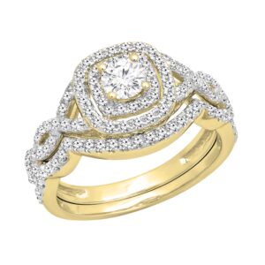 dazzlingrock collection 1.00 carat (ctw) round lab grown white diamond criss cross style engagement ring set for her in 18k yellow gold size 5.5