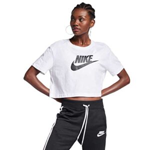 nike sportswear essential omen's cropped futura icon t-shirt bv6175-100 size s white/black