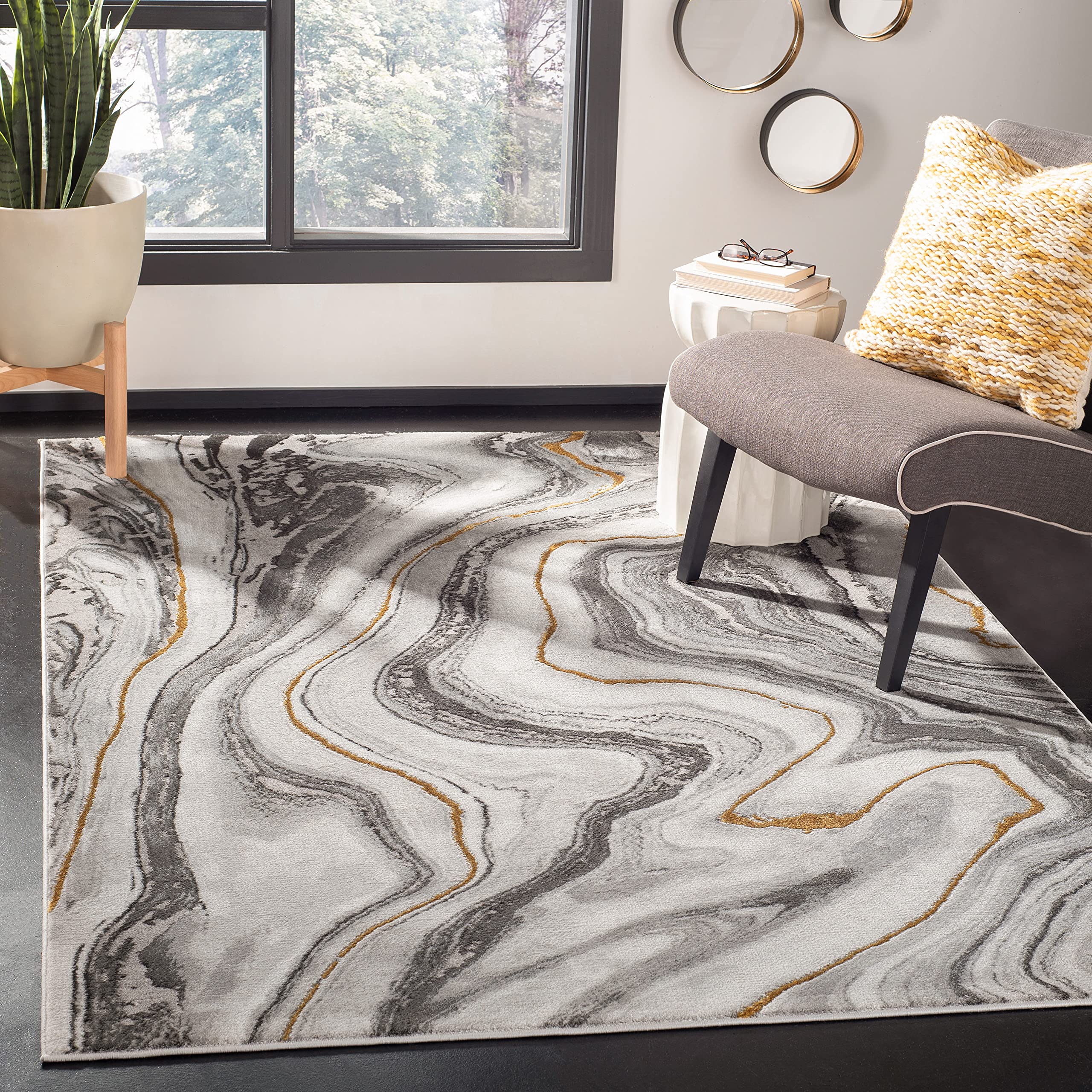 SAFAVIEH Craft Collection Accent Rug - 4' x 6', Grey & Gold, Modern Abstract Design, Non-Shedding & Easy Care, Ideal for High Traffic Areas in Entryway, Living Room, Bedroom (CFT819F)