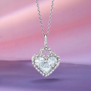 Ross-Simons 1.80 ct. t.w. Aquamarine and .20 ct. t.w. Diamond Heart Pendant Necklace in Sterling Silver. 16 inches