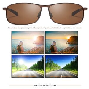 ZHILE Rectangular Polarized Sunglasses Anti Reflective Coating Lens Spring Hinge UV400 (Brown, Amber with AR COATING)