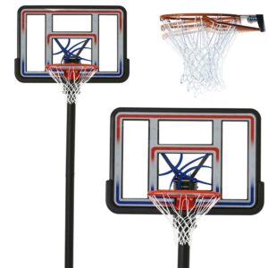 cirocco acrylic 44" in ground basketball hoop system | 7.5'-10' height adjustable sturdy high impact absorb backboard heavy duty 3.5" pole all weather resistance 5/8" steel ring outdoor game practice