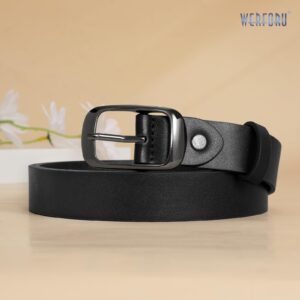 WERFORU Women Black Leather Belt Plus Size Polished Buckle for Jeans Pants(Suit for Size 50-54 Inches, Black)