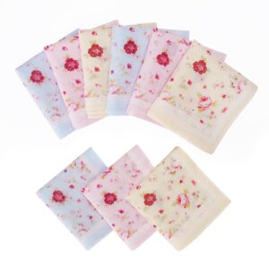 HOULIFE Ladies 100% 60S Cotton Handkerchiefs Womens Red Rose Floral Print Hankies for Wedding Party 18x18