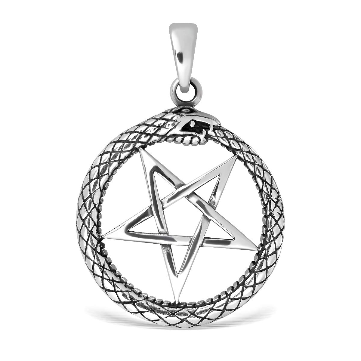 WithLoveSilver 925 Sterling Silver Celtic Pentagram Pentacle Star Ouroboros Serpent Hoop Snake Infinity Pendant