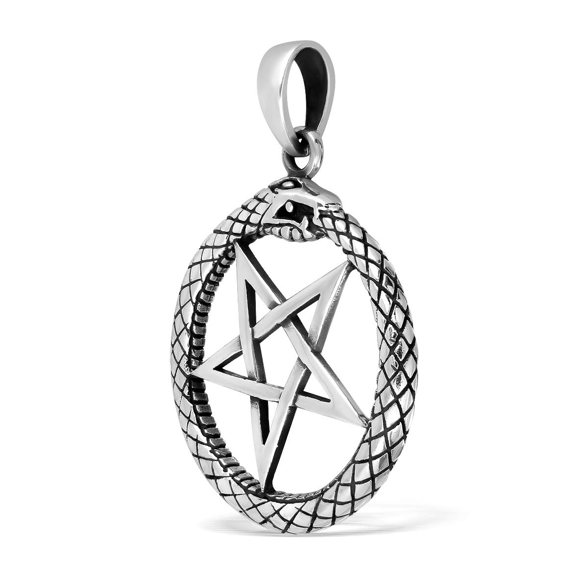 WithLoveSilver 925 Sterling Silver Celtic Pentagram Pentacle Star Ouroboros Serpent Hoop Snake Infinity Pendant