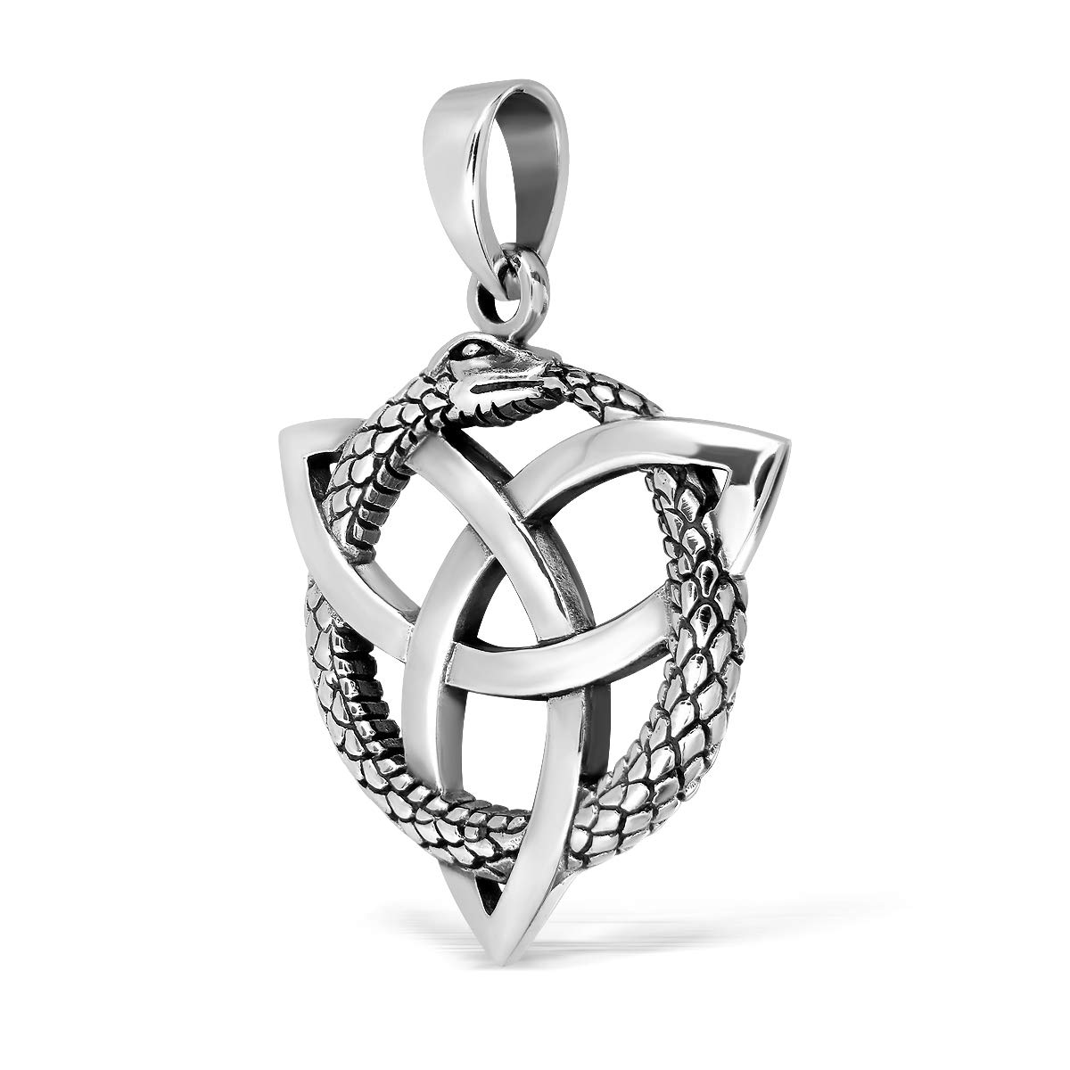 WithLoveSilver 925 Sterling Silver Celtic Triquetra Ouroboros Serpent Hoop Snake Infinity Pendant