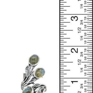 YoTreasure Natural Labradorite Solid 925 Sterling Silver Innovative Leaf Vine Design Ring