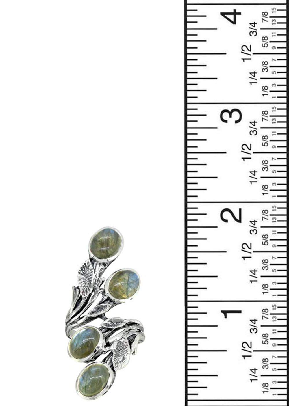 YoTreasure Natural Labradorite Solid 925 Sterling Silver Innovative Leaf Vine Design Ring