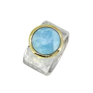 yotreasure 13 mm larimar wide band hammered ring .925 sterling silver brass (10)