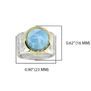 YoTreasure 13 MM Larimar Wide Band Hammered Ring .925 Sterling Silver Brass (10)