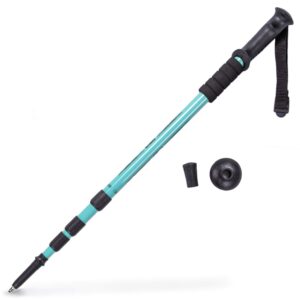 trekking pole & walking staff | strong, lightweight aluminum | extends up to 53" collapses down to 23" | all-terrain: interchangeable carbonite ice pick tip, rubber asphalt tip, and snow cap (teal)