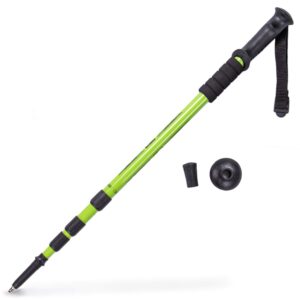 trekking pole & walking staff | strong, lightweight aluminum | extends up to 53" collapses down to 23" | all-terrain: interchangeable carbonite ice pick tip, rubber asphalt tip, and snow cap (green)