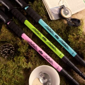 Trekking Pole & Walking Staff | Strong, Lightweight Aluminum | Extends up to 53" Collapses down to 23" | All-terrain: Interchangeable Carbonite Ice Pick Tip, Rubber Asphalt Tip, and Snow Cap (Green)