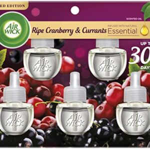 Air Wick Plug In Scented Oil Refill, 5 ct, Ripe Cranberry and Currants, Air Freshener, Essential Oils, Fall Scent, Fall decor