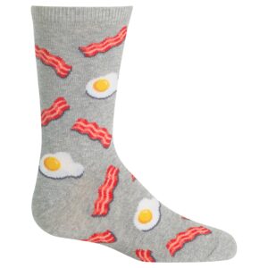 hot sox kids' big fun food & drink crew socks-1 pair pack-cool & cute boys & girls gifts, eggs and bacon (sweatshirt gray heather), large-x-large