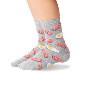 Hot Sox Kids' Big Fun Food & Drink Crew Socks-1 Pair Pack-Cool & Cute Boys & Girls Gifts, Eggs and Bacon (Sweatshirt Gray Heather), Large-X-Large