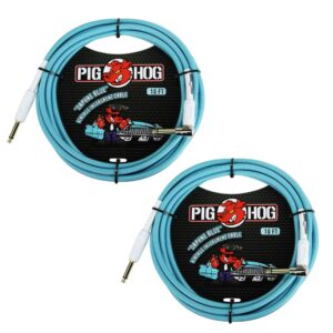 pig hog pch10dbr 1/4" to 1/4" right-angle daphne blue guitar instrument cable, 10 feet (2-pack)