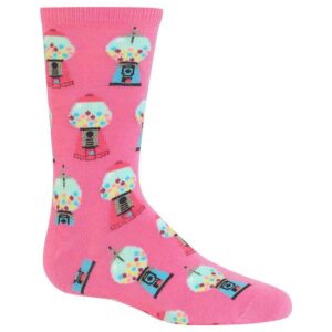 hot sox girls big food novelty casual crew socks, gumballs (pink), small/medium youth