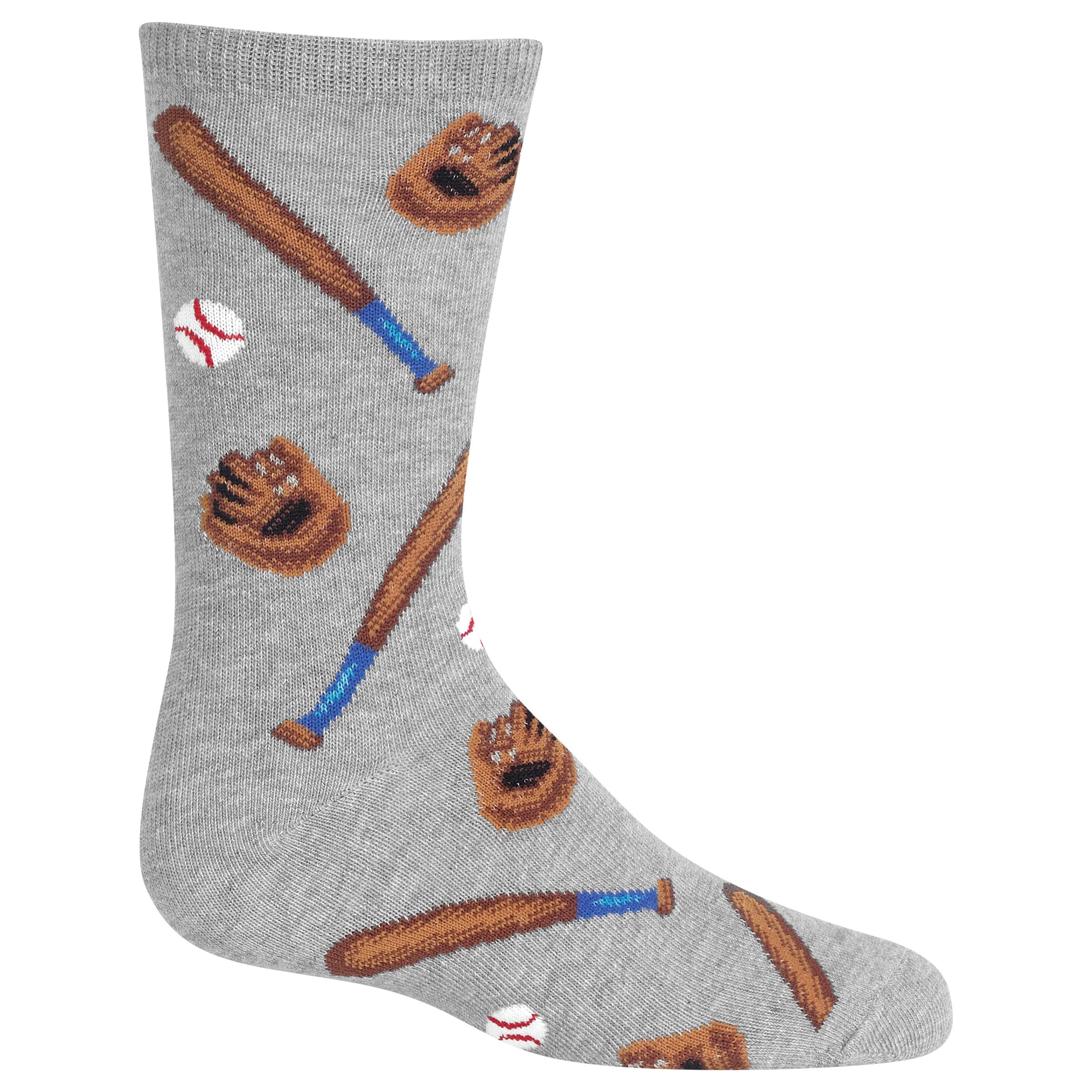 Hot Sox Unisex Child Fun Conversation Starter Crew - 1 Pair Pack Cool Boys & Girls Gifts Casual Sock, Baseball (Gray Heather), Small-Medium US