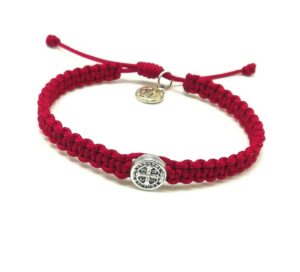 medjugorjestonegifts simple adjustable catholic blessing bracelet/saint michael/st benedict/miraculous medal (st benedict red)