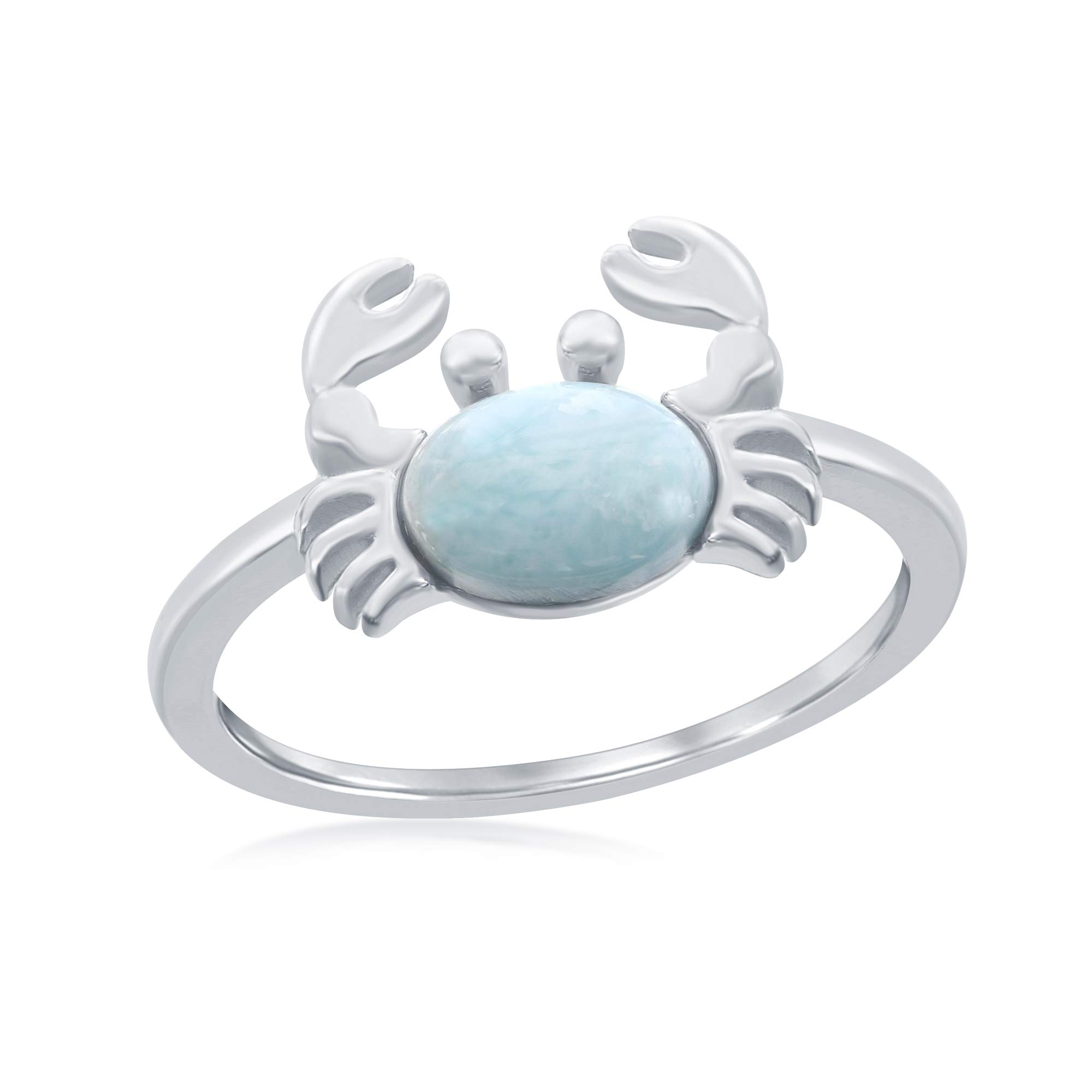 Sterling Silver Larimar Crab Ring (Size 7)