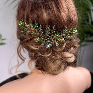 Kercisbeauty Bride Hair Accessories Green Crystal Hair Vine Gold Headband Evening Party Prom Women Hair Piece Vintage Wedding