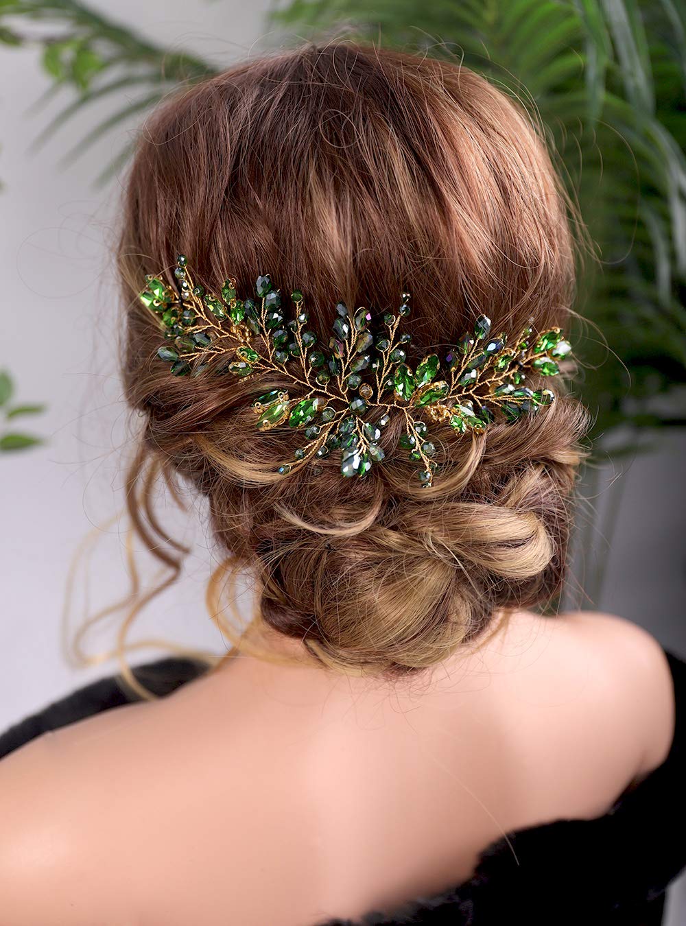 Kercisbeauty Bride Hair Accessories Green Crystal Hair Vine Gold Headband Evening Party Prom Women Hair Piece Vintage Wedding