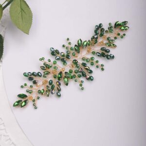 Kercisbeauty Bride Hair Accessories Green Crystal Hair Vine Gold Headband Evening Party Prom Women Hair Piece Vintage Wedding