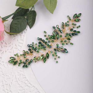 Kercisbeauty Bride Hair Accessories Green Crystal Hair Vine Gold Headband Evening Party Prom Women Hair Piece Vintage Wedding