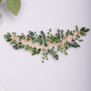 Kercisbeauty Bride Hair Accessories Green Crystal Hair Vine Gold Headband Evening Party Prom Women Hair Piece Vintage Wedding