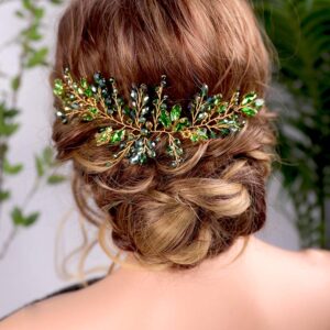 Kercisbeauty Bride Hair Accessories Green Crystal Hair Vine Gold Headband Evening Party Prom Women Hair Piece Vintage Wedding