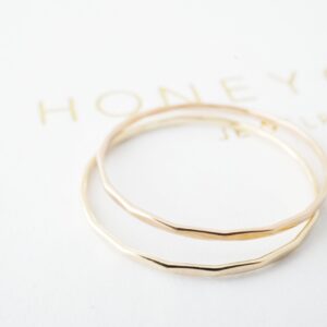 Honeycat Super Skinny Hammered Stacking Ring in Solid 14K Gold or 14k Rose Gold (Size 5-9) (Gold, 8)