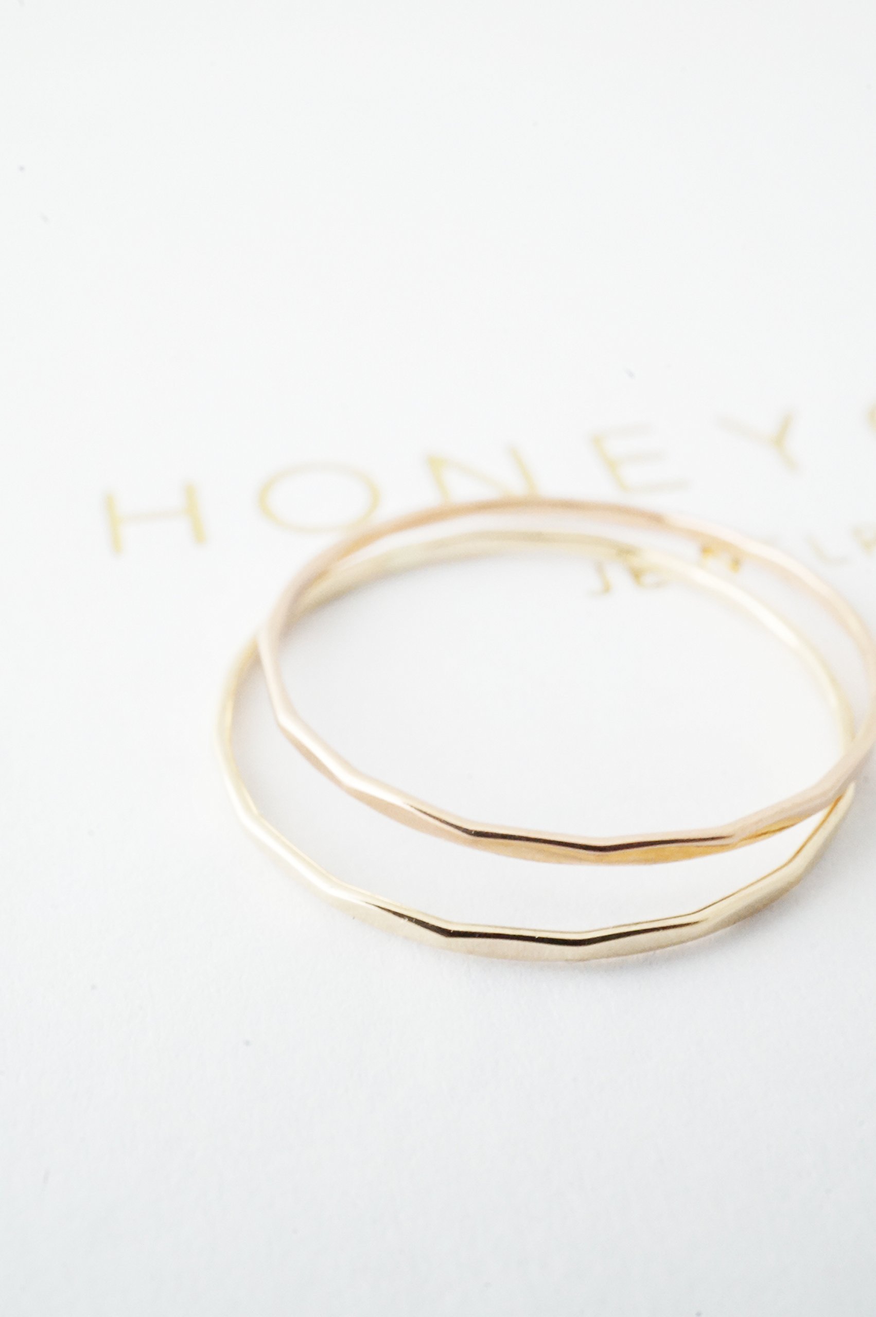 Honeycat Super Skinny Hammered Stacking Ring in Solid 14K Gold or 14k Rose Gold (Size 5-9) (Gold, 8)