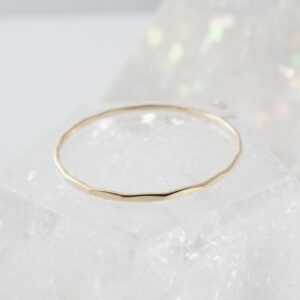 Honeycat Super Skinny Hammered Stacking Ring in Solid 14K Gold or 14k Rose Gold (Size 5-9) (Gold, 8)