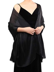 boao women scarves soft long satin shawl wrap light sheer scarf for wedding party accessory (black)