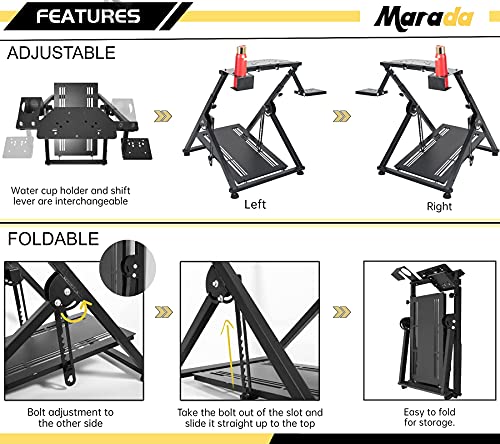 Marada Sim Racing Wheel Stand Simulator Cockpit X-Structure Quick Fold Fits for Thrustmaster/Logitech G29, G923, G920, T300RS, T150 Adjustable Gaming Stand without Steering Wheel, Pedal, Handbrake