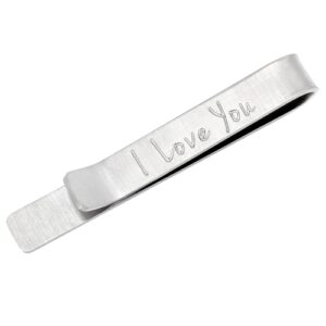 kilofly men's tie clip hidden message "i love you" silver tie bar