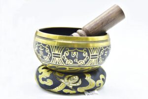 4" tibetan meditation yoga austomangal singing bowl set with mallet cushion (om mantra-tibetan)