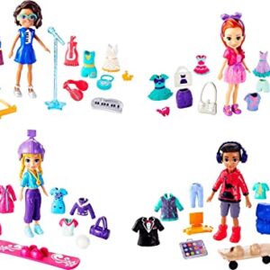 Polly Pocket Travel Toy Playset with Four (3-inch) Dolls and 40+ Fashion Accessories, Themed Characters Fashion Pack