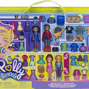 Polly Pocket Travel Toy Playset with Four (3-inch) Dolls and 40+ Fashion Accessories, Themed Characters Fashion Pack