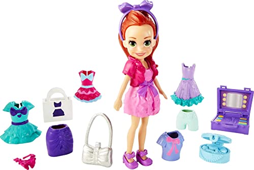 Polly Pocket Travel Toy Playset with Four (3-inch) Dolls and 40+ Fashion Accessories, Themed Characters Fashion Pack