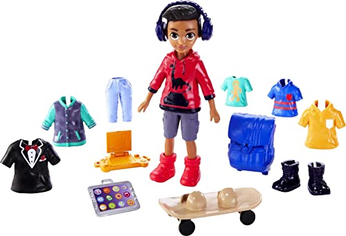 Polly Pocket Travel Toy Playset with Four (3-inch) Dolls and 40+ Fashion Accessories, Themed Characters Fashion Pack