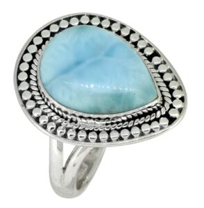 yotreasure solid 925 sterling silver pear shape larimar ring