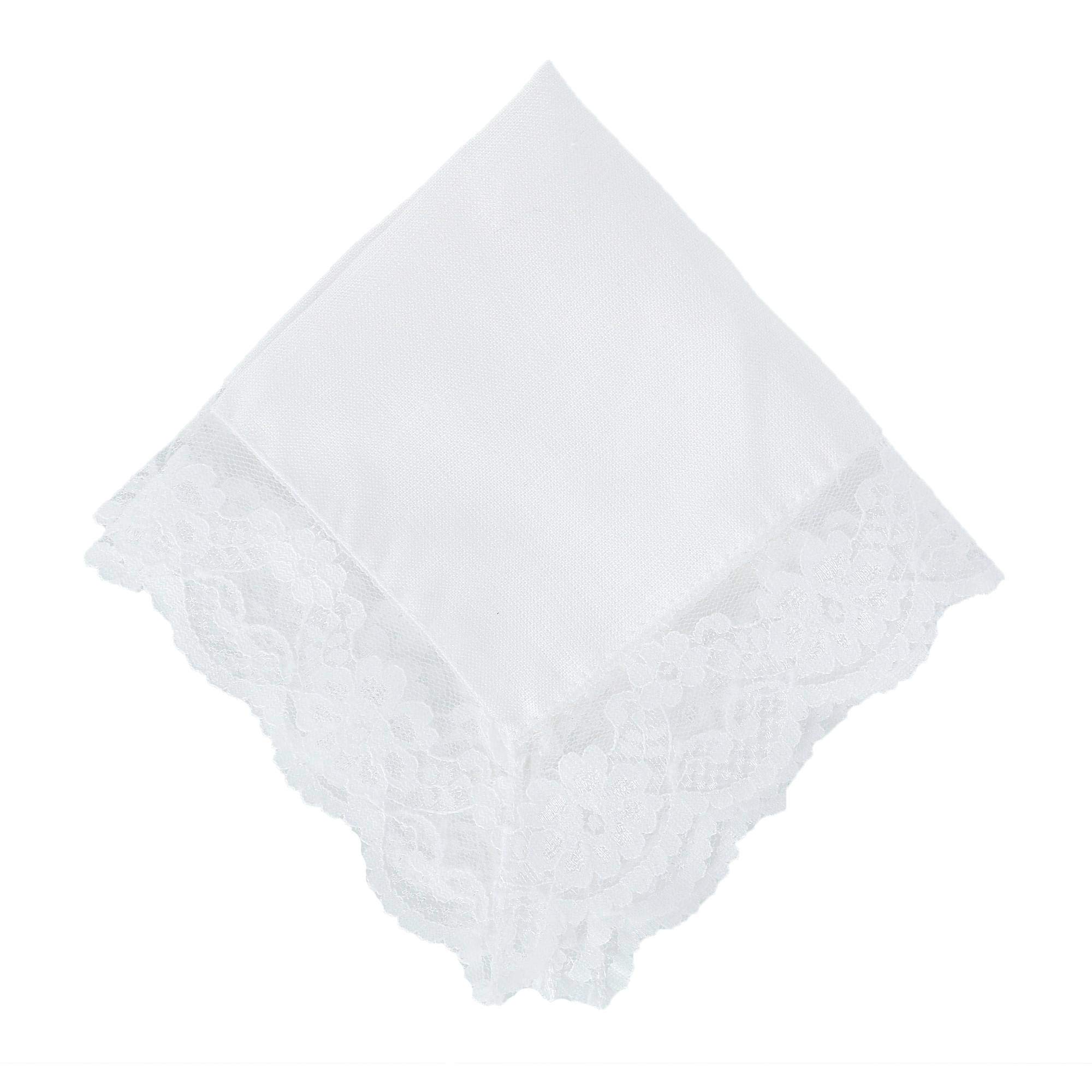 CTM® Women's Bridal Dress Lace and Linen Handkerchief, White