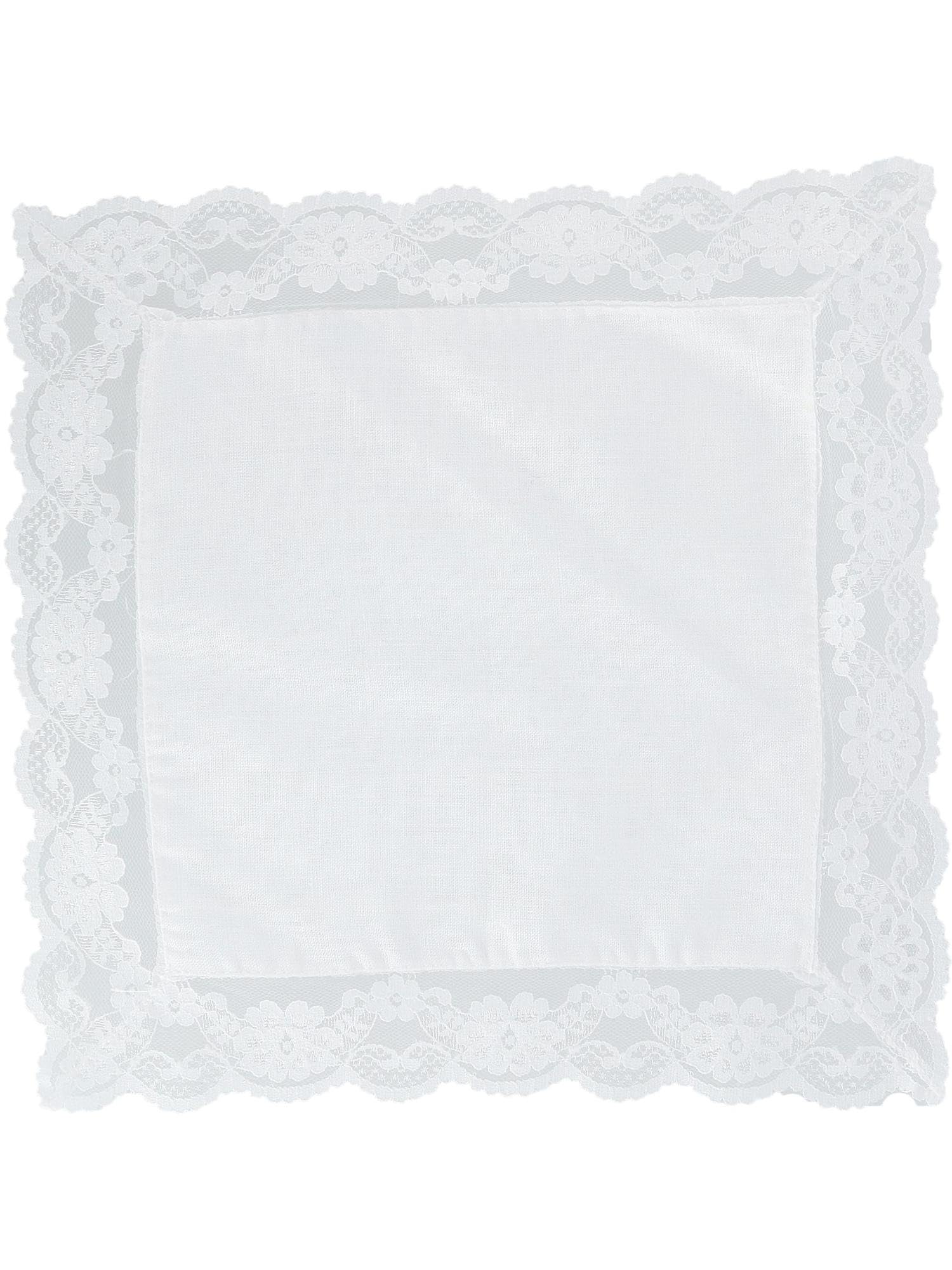 CTM® Women's Bridal Dress Lace and Linen Handkerchief, White